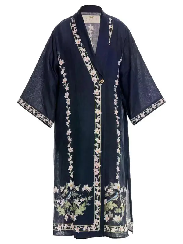 Agua Bendita Quimera Anhelo Floral-print Linen Midi Kaftan - Blue