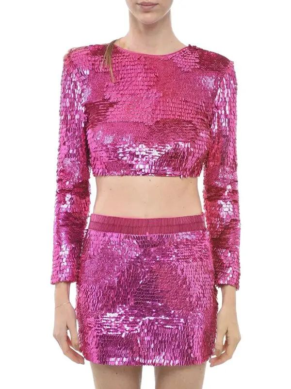 Retrofete Leanne Sequin Cropped Top - Pink