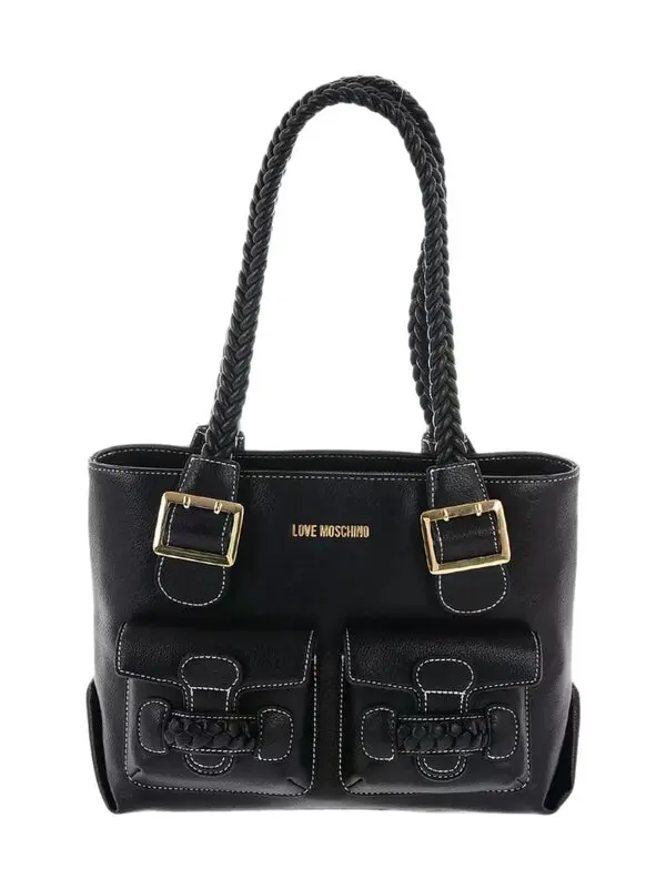 Moschino Braided-handle Shoulder Bag With Contrast Stitching - Black