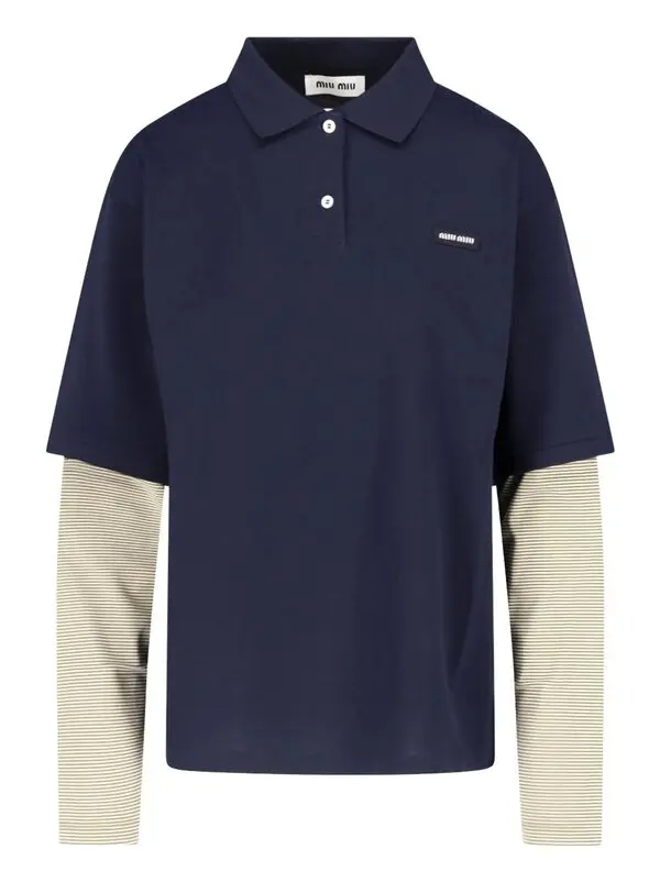 Miu Miu Cotton Long Sleeve Polo - Blue