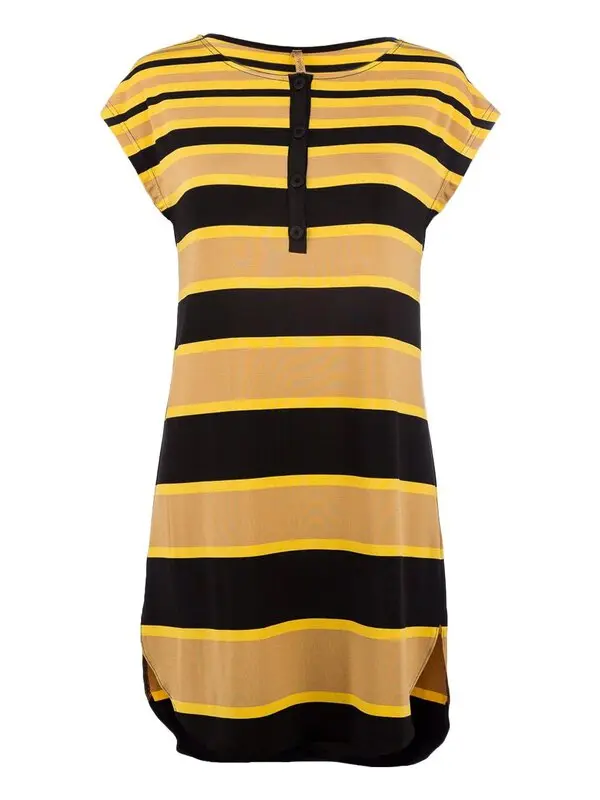 CONQUISTA Striped Sleeveless Tunic With Button Placket - Black/yellow