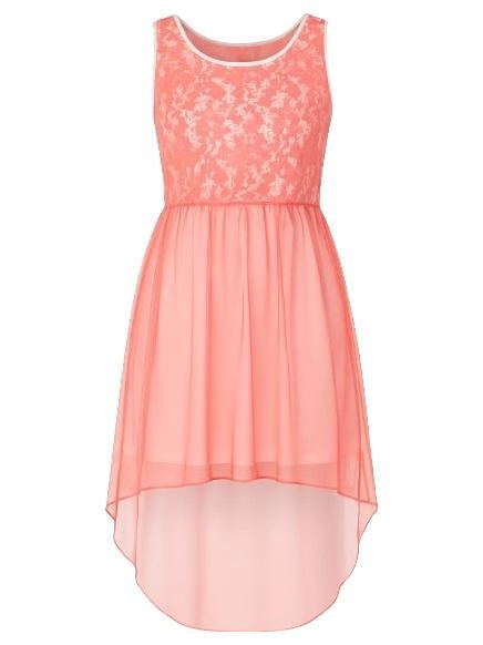 CONQUISTA Lace Detail High-low Layered Dress - Orange