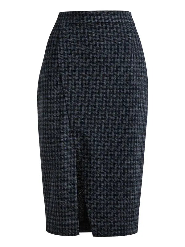 CONQUISTA Check Pencil Skirt With Lurex Detail - Blue