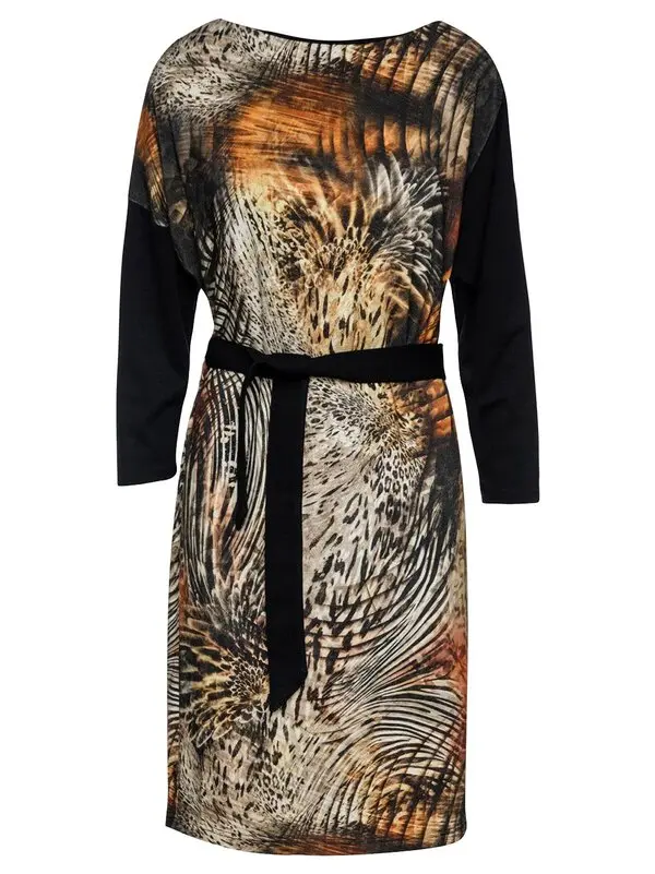 CONQUISTA Animal Print Dress With Sleeves - Black
