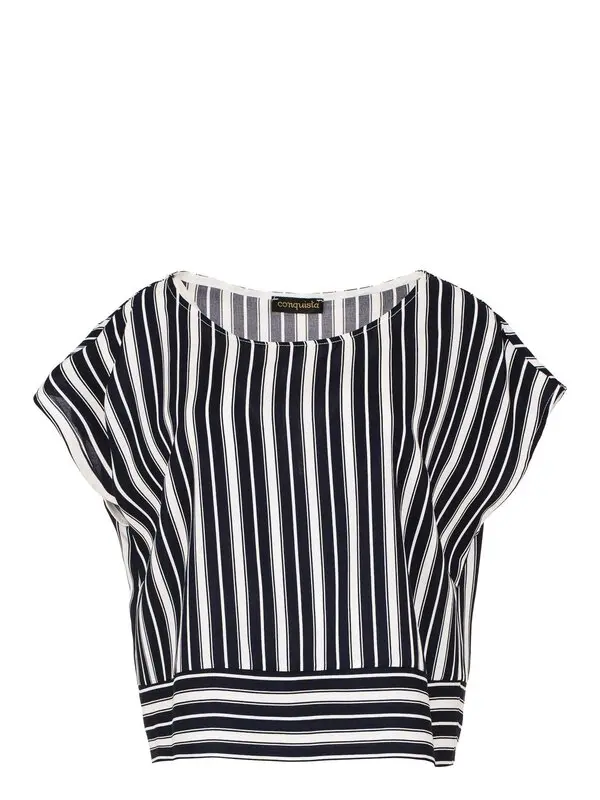 CONQUISTA Striped Boatneck Top - Blue