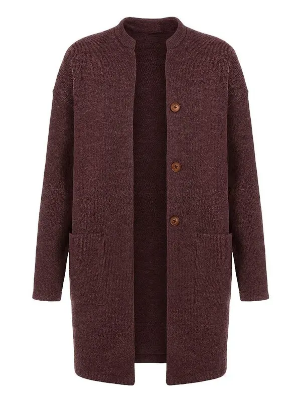 CONQUISTA Oversized Knit Stand Collar Coat - Red