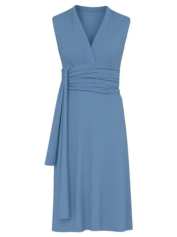 CONQUISTA Sleeveless V-neck Wrap Jersey Dress - Blue