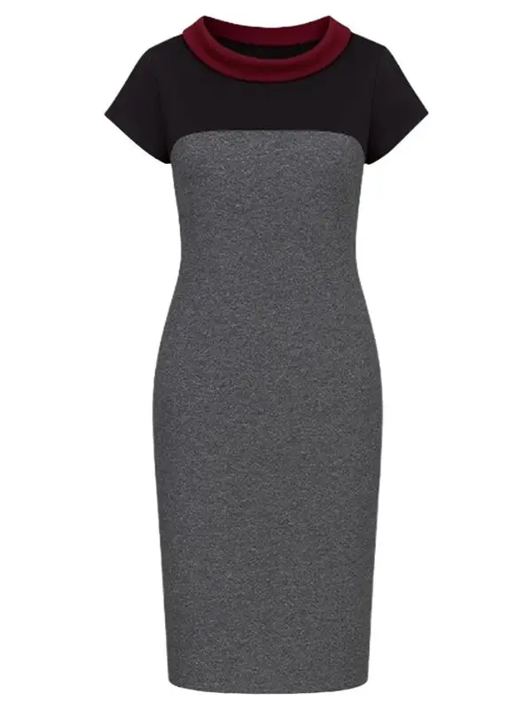 CONQUISTA Short Sleeve Dress With Stand Up Collar - Grey