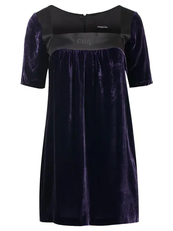 CONQUISTA Short Sleeve Velvet Mini Dress - Black
