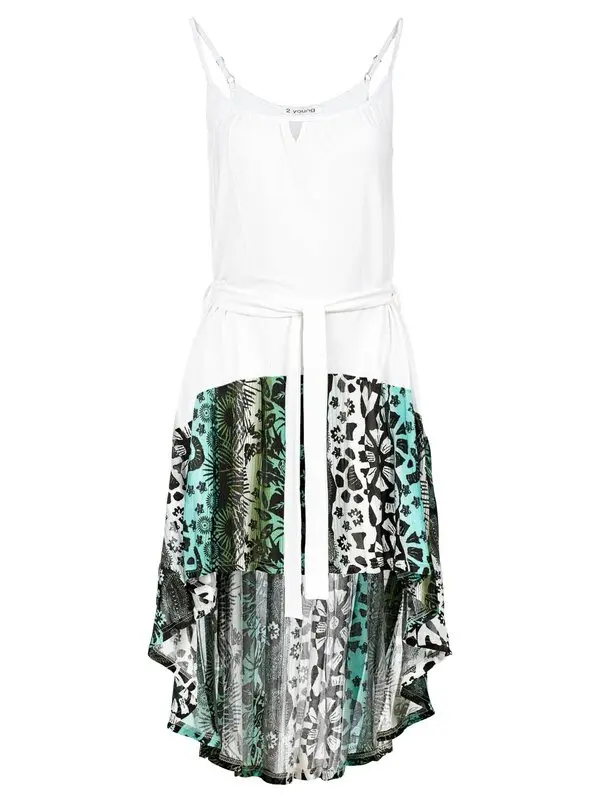 CONQUISTA Contrast Print High-low Dress - White