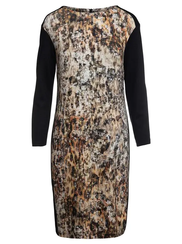 CONQUISTA Print Sequin Dress With Alcantara Accents - Black