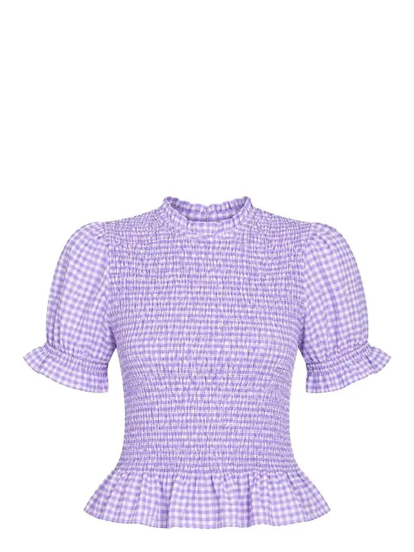 Mind Traveler Lea Lavender Gingham Cropped Top - Purple