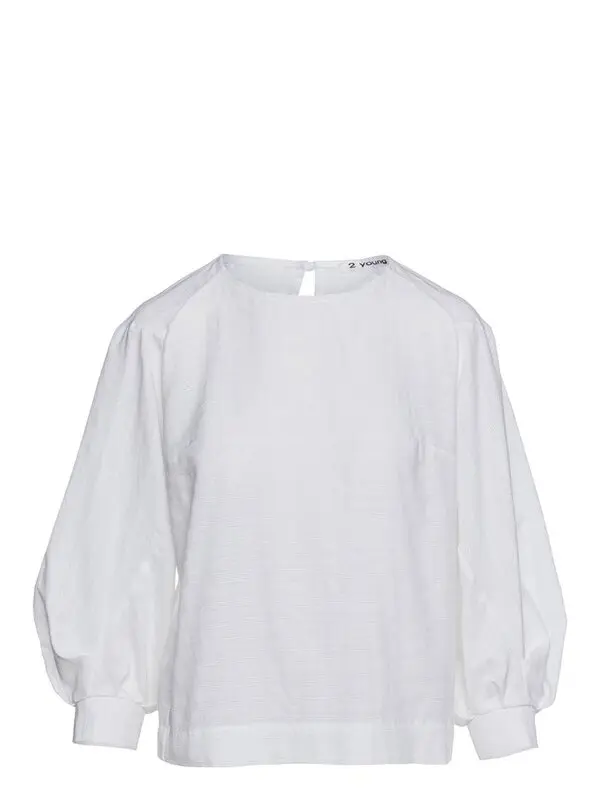 CONQUISTA Jacquard Bishop Sleeve Top In Sustainable Cotton - White