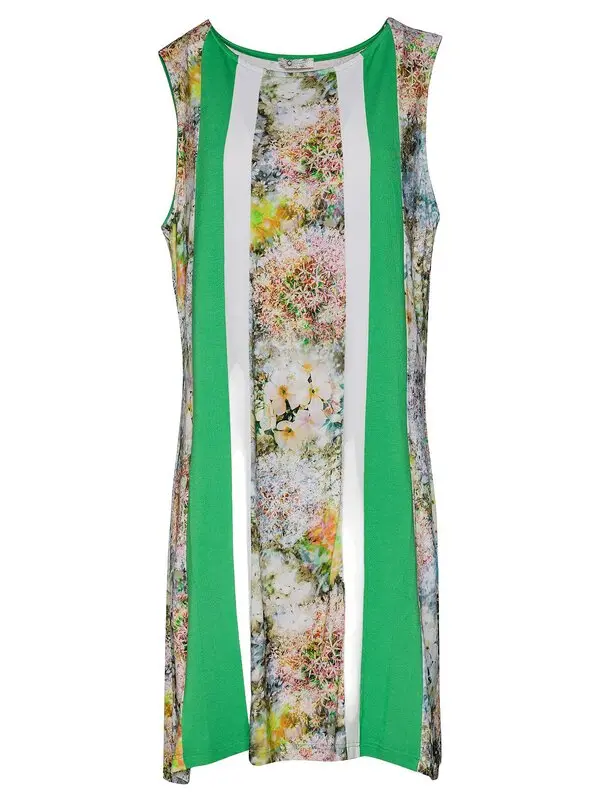 CONQUISTA Sleeveless Floral A-line Dress - Green