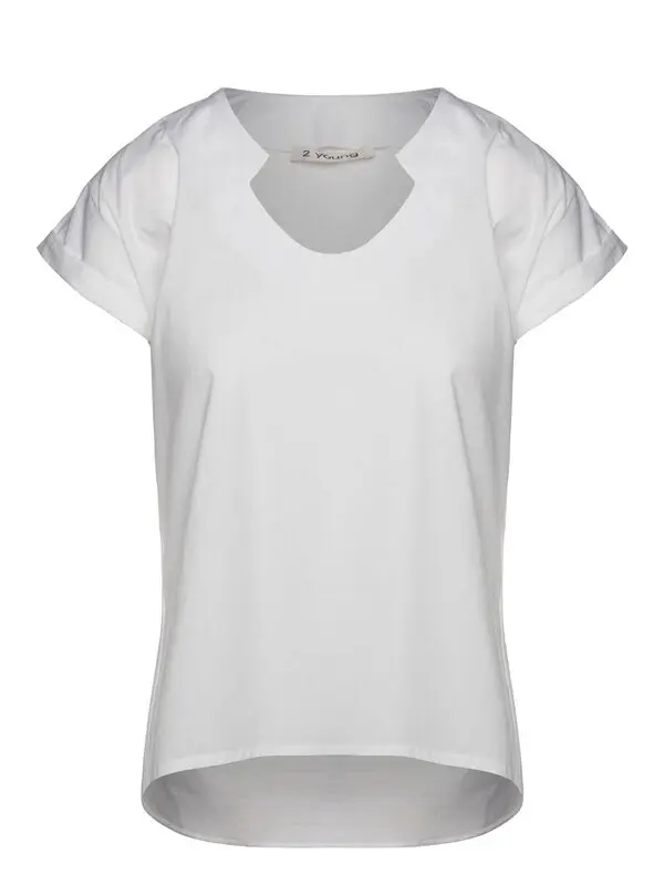 CONQUISTA Cap Sleeve Top With Scoop Neckline - White