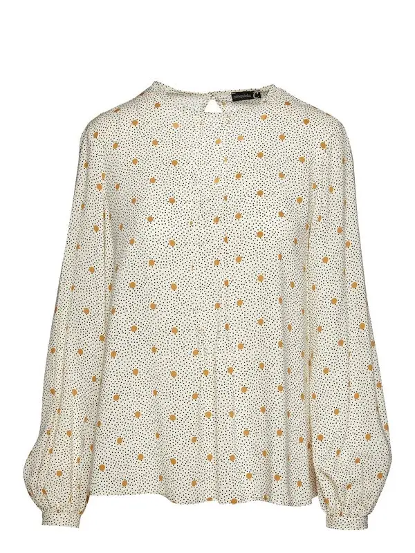 CONQUISTA Printed Long Sleeve Top With Pintuck Detail - Beige