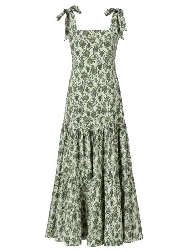 Mind Traveler Maxi Dress With Floral Print And Tiered Skirt - Green