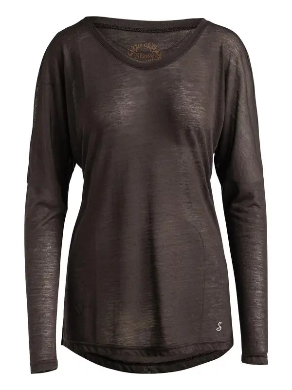 CONQUISTA Long Batwing Sleeve Knit Top In Sustainable Stretch Jersey - Brown
