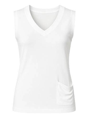 CONQUISTA V-neck Sleeveless Top With Pocket Detail - White