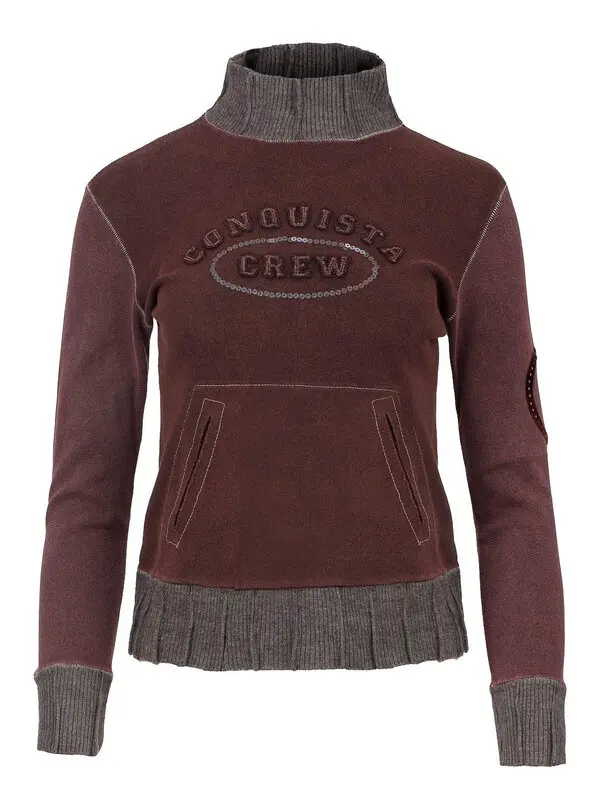 CONQUISTA Embroidered Long Sleeve Top - Brown