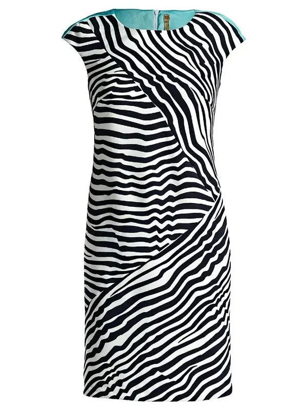 CONQUISTA Sleeveless Zebra Print Fitted Dress - Blue