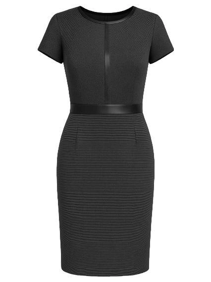 CONQUISTA Cap Sleeve Pleather Detail Knit Dress - Grey