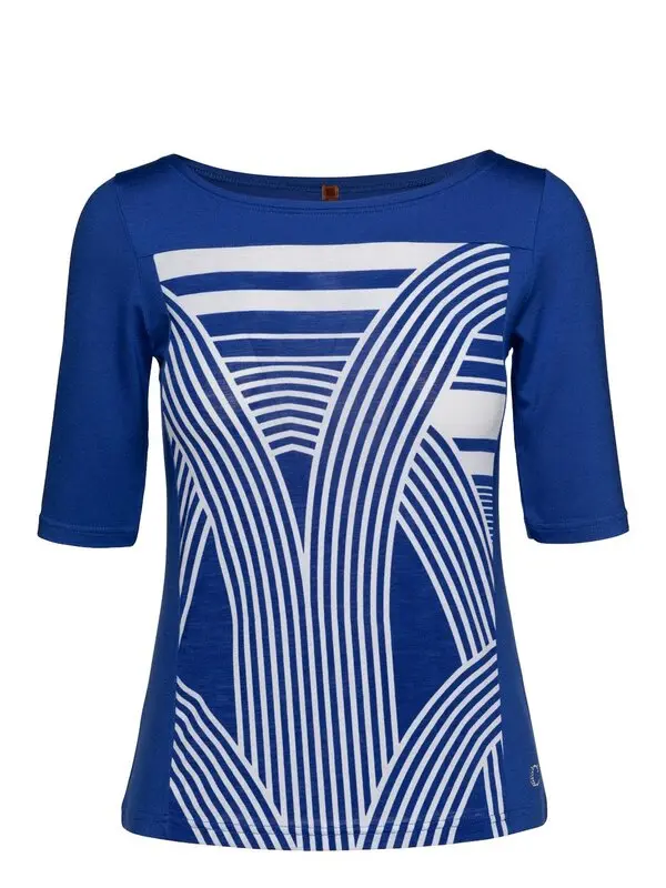 CONQUISTA Graphic Print Boatneck Top With Half Sleeves - Blue