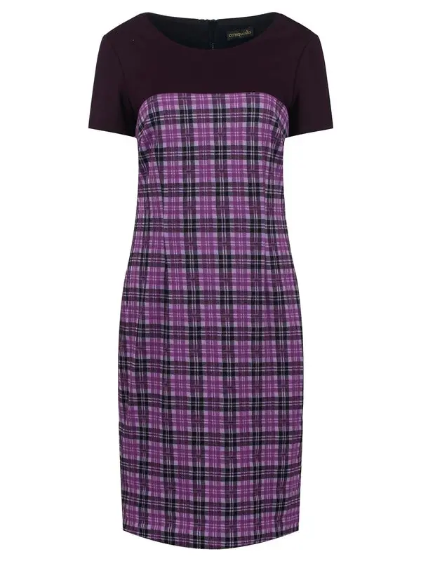CONQUISTA Fitted Check Dress With Round Neckline - Purple