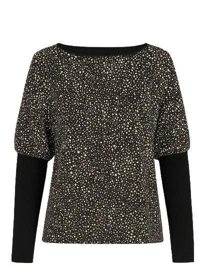 CONQUISTA Printed Satin Top With Contrast Sleeves - Black