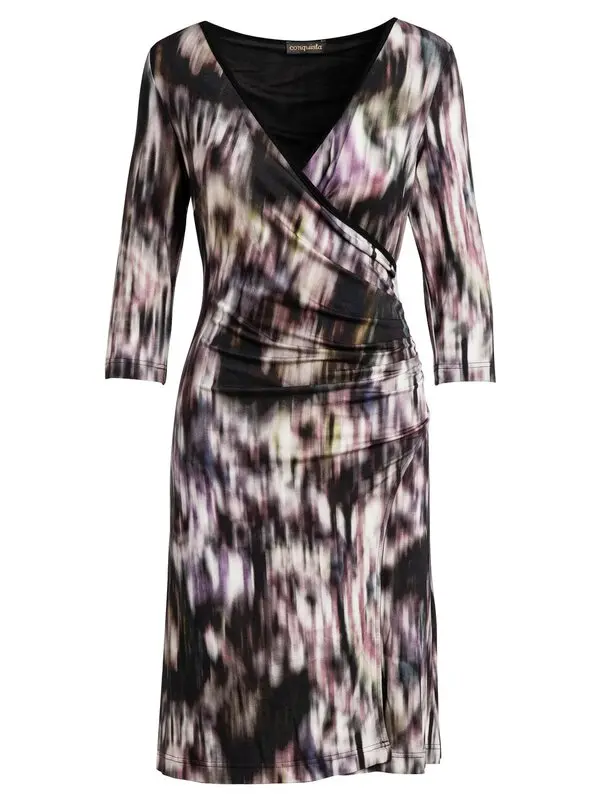 CONQUISTA Print Jersey Faux Wrap Dress - Black