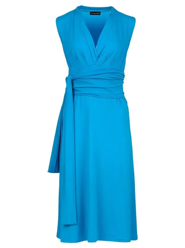 CONQUISTA Sleeveless V-neck Empire Waist Dress - Blue