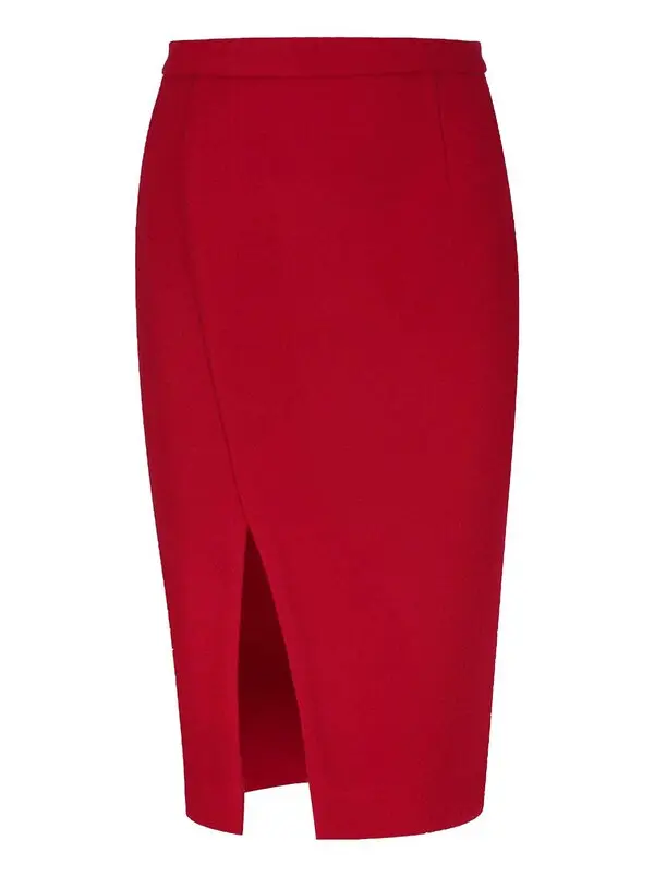 CONQUISTA Faux Mouflon Pencil Skirt - Red