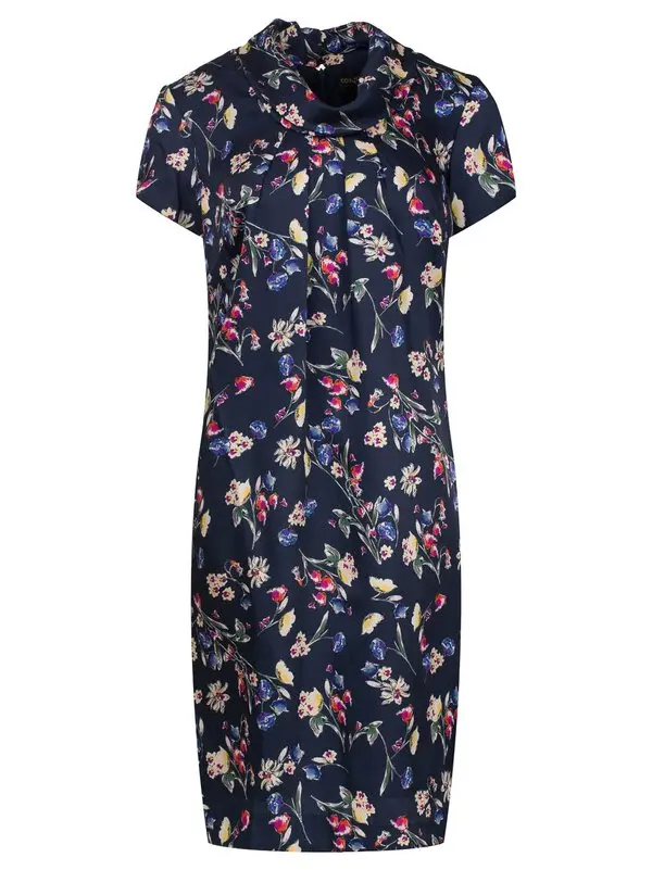 CONQUISTA Floral Print Viscose Short Sleeve Dress - Blue