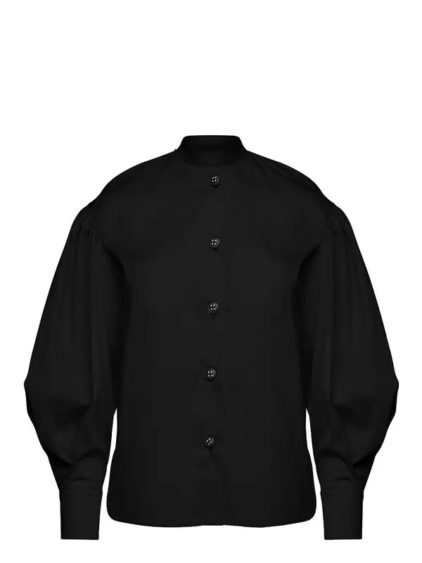 CONQUISTA Cotton-elastane Shirt With Bishop Sleeves - Black