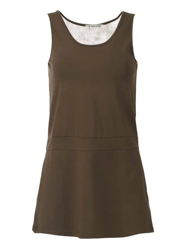 CONQUISTA Sleeveless A-line Tunic With Net Detail - Brown
