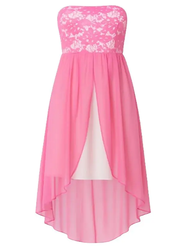 CONQUISTA Strapless Lace And Sheer Layered Dress - Pink