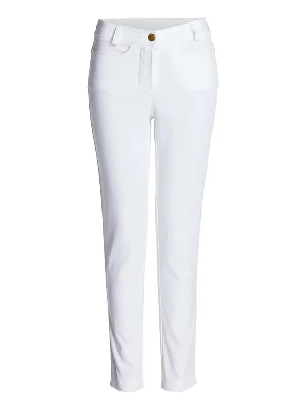 CONQUISTA Fitted Mid Rise Stretch Gabardine Trousers With Metal Studs - White