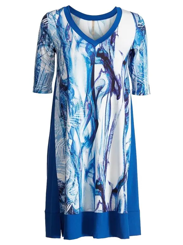 CONQUISTA V-neck Printed Jersey Dress - Blue