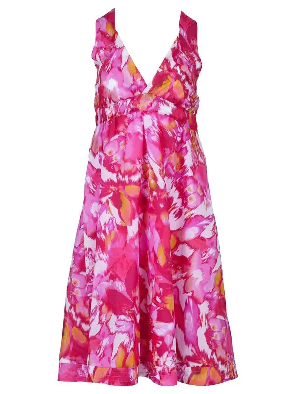 CONQUISTA Floral Cotton Voile A-line Dress - Pink