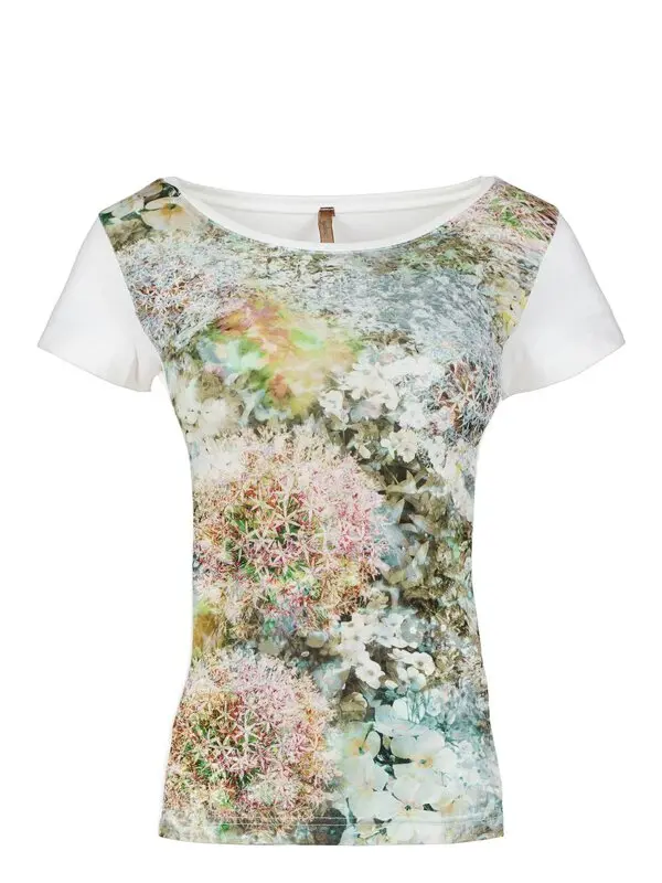 CONQUISTA Short Sleeve Floral Print Top - White