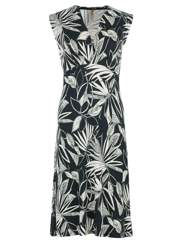 CONQUISTA Sleeveless Botanical Print Midi Dress - Black