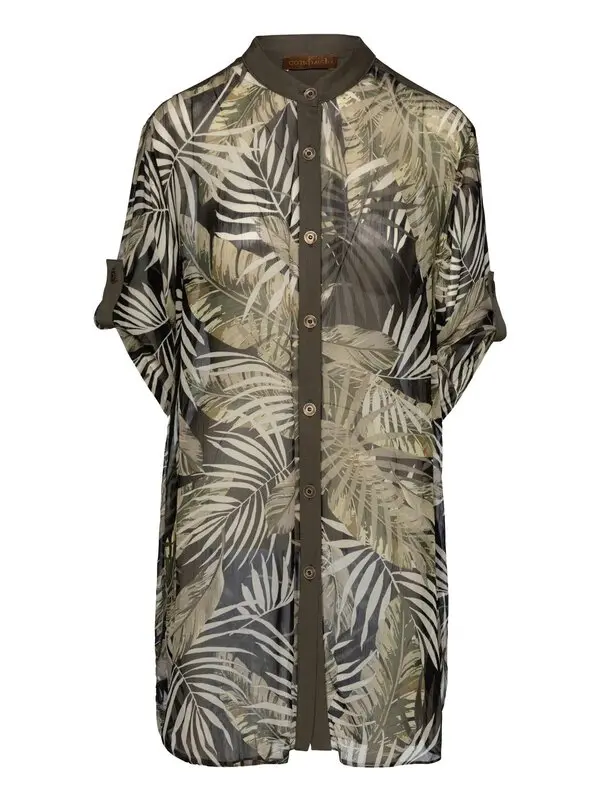 CONQUISTA Long Printed Chiffon Shirt - Black