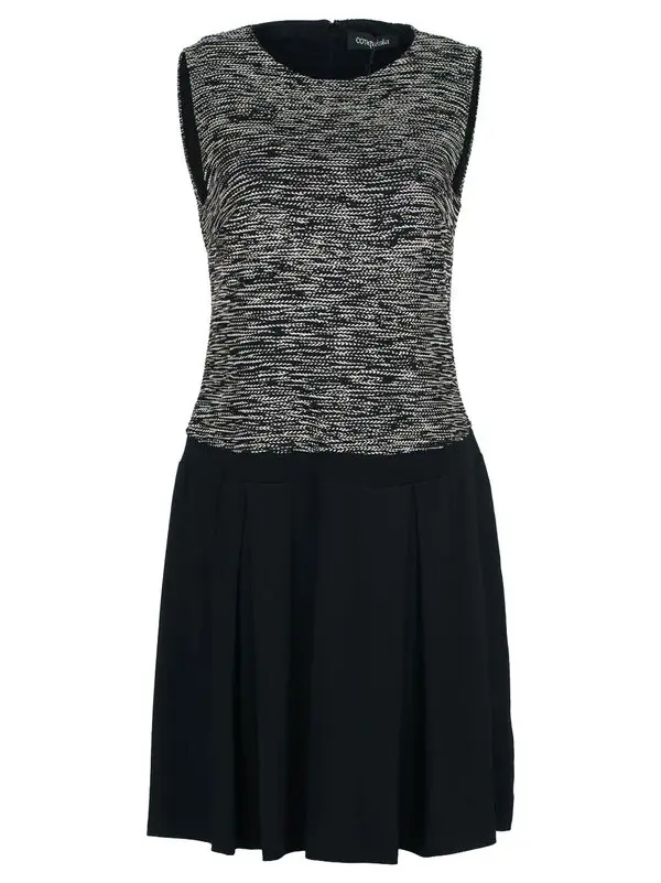 CONQUISTA Sleeveless Knit Dress With Round Neckline And Solid Color Detail - Black