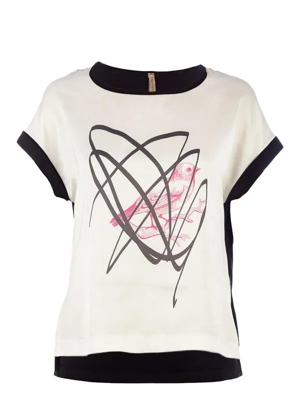 CONQUISTA Cap Sleeve Top With Print - Black/white