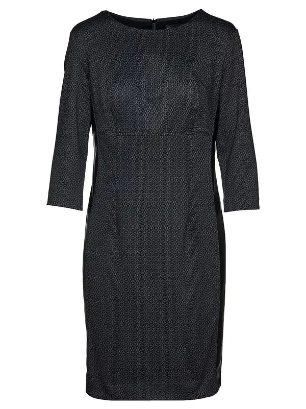CONQUISTA Print Punto Di Roma Pencil Dress With Faux Leather Panel - Black