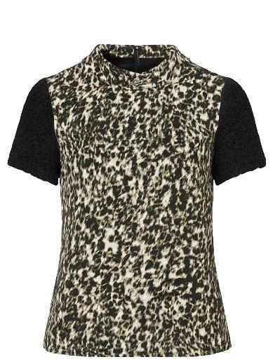 CONQUISTA Straight Top With Animal Print Detail And Textured Sleeves - Green