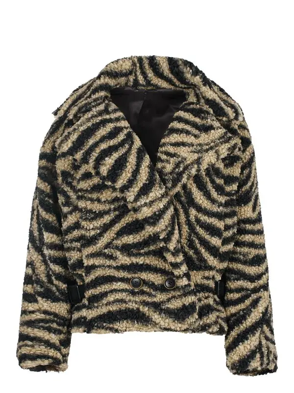 CONQUISTA Safari Elegance Faux Fur Jacket - Black