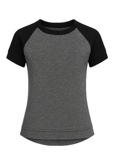 CONQUISTA Short Sleeve Top With Rounded Hem - Grey