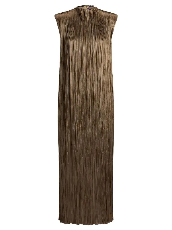 Ralph Lauren Pleated Metallic Maxi Dress - Gold
