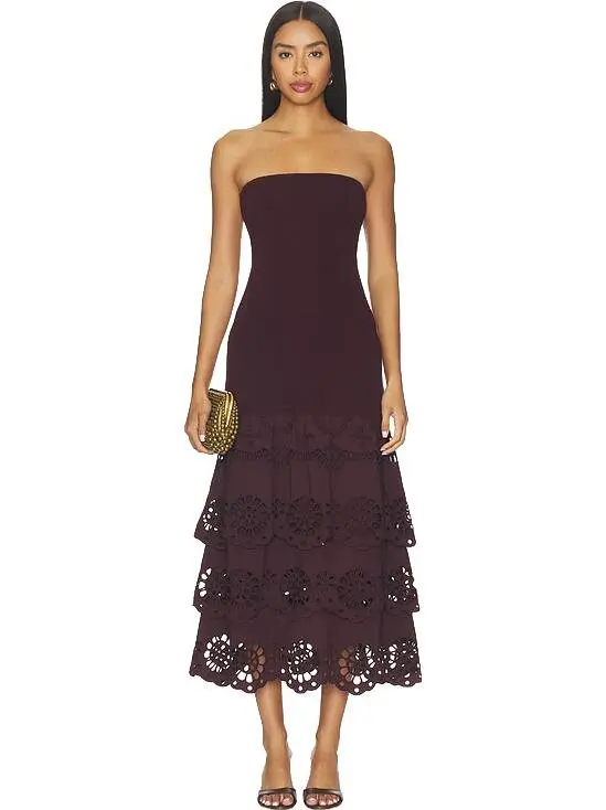 Saylor Shyla Tiered Eyelet Midi Dress - Chocolate